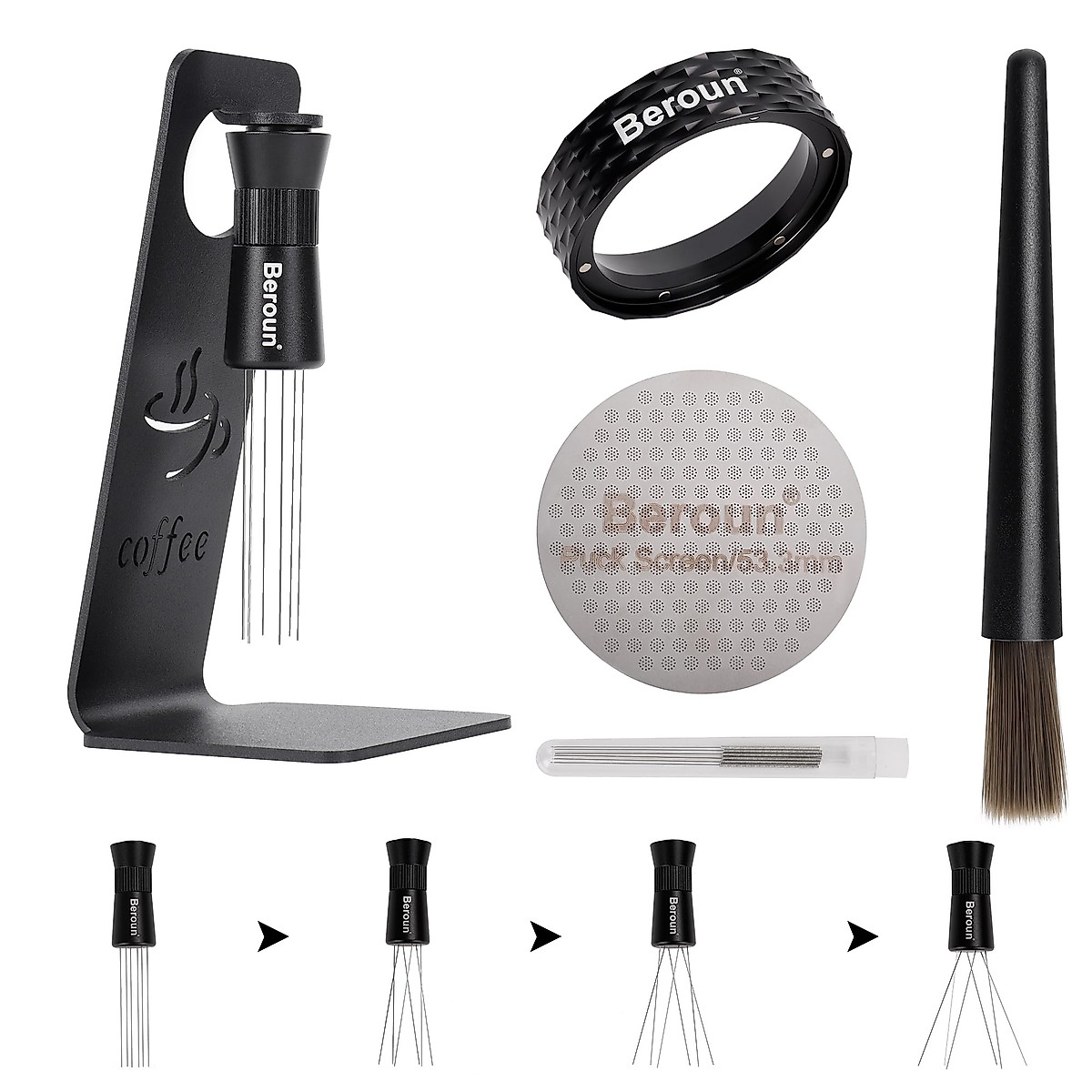 WDT Tool Espresso 54mm Dosing Funnel and Puck Screen Espresso Coffee Stirrer Espresso Distribution Tools Kit Fit Breville Espresso Accessories Machine 8 Series, 54mm Portafilter