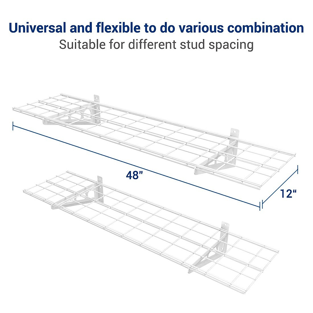 FLEXIMOUNTS 1' x 4' White 2-Pack 1x4ft 12-inch-by-48-inch Wall Shelf Garage Storage Rack, 12" x 48"