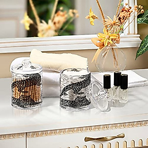 Kigai Three Leopards Qtip Holder Dispenser with Lids 4 Pack ,Clear Plastic Apothecary Jar Containers - Bathroom Accessories Set for Cotton Swab, Ball, Pads, Floss
