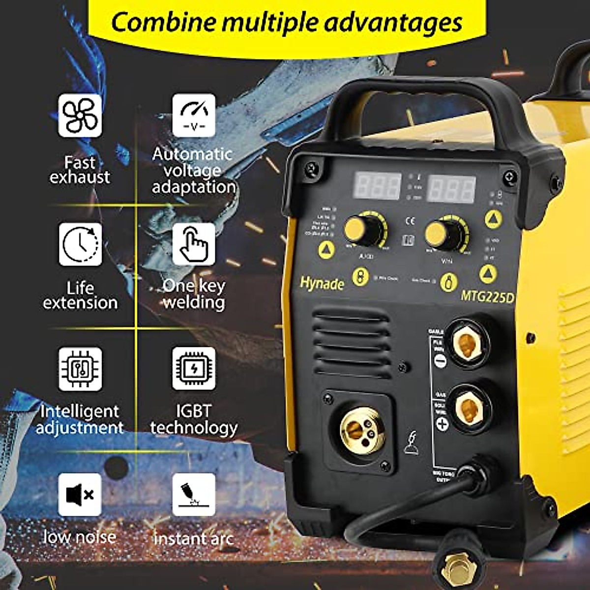 Mig Welder, Digital MTG225D Mig/Lift Tig/Stick 3 in 1 Multiprocess Welder-Welding Gloves