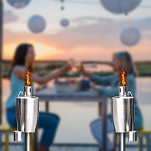 FAB BASED Oil Torch Lamp Torch for Patio/Garden/Lawn/Backyard - 55 inch - Stainless Steel - Fiber Glass Wick - Set of 2 Pieces-Outdoor Oil Lamp for Citronella (Ecru)