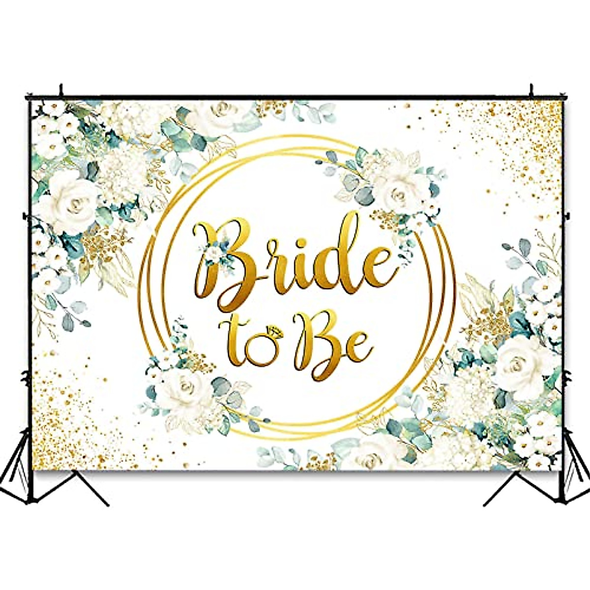 Avezano Bridal Shower Backdrop for Batcholette Party Bride to Be Green and Gold Eucalyptus Leave White Rose Flower Engagement Party Decorations Background Photoshoot (7x5ft)
