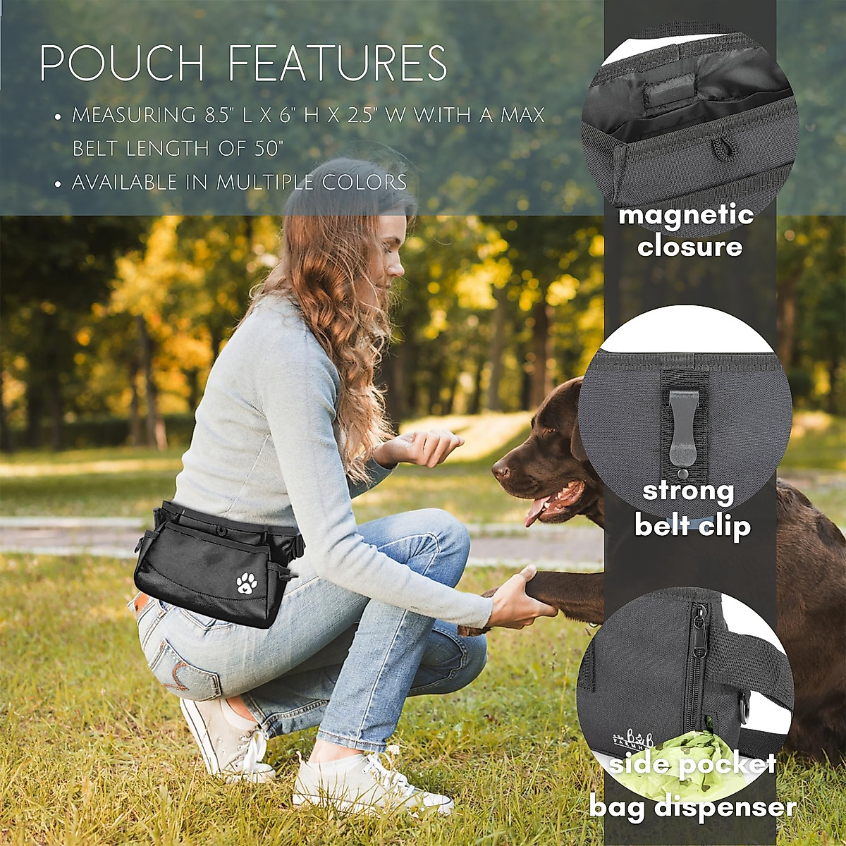 B&B Farmhouse Dog Treat Pouches for Pet Training - Custom Design - Dog Treat Bag for Dog Training & Behavior Aids - Fanny Pack for Dog Walking Bag - Puppy Treat Pouch & Black Belt Bag