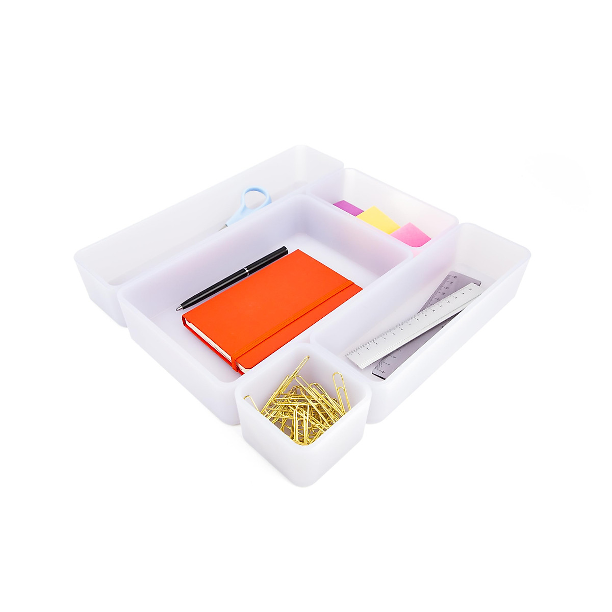 Three by Three Seattle reSTAK Stackable Organizing Bins, Dishwasher Safe, Bins Lock That Lock Together: Stylish Space Management, 5 Bins (Fog)