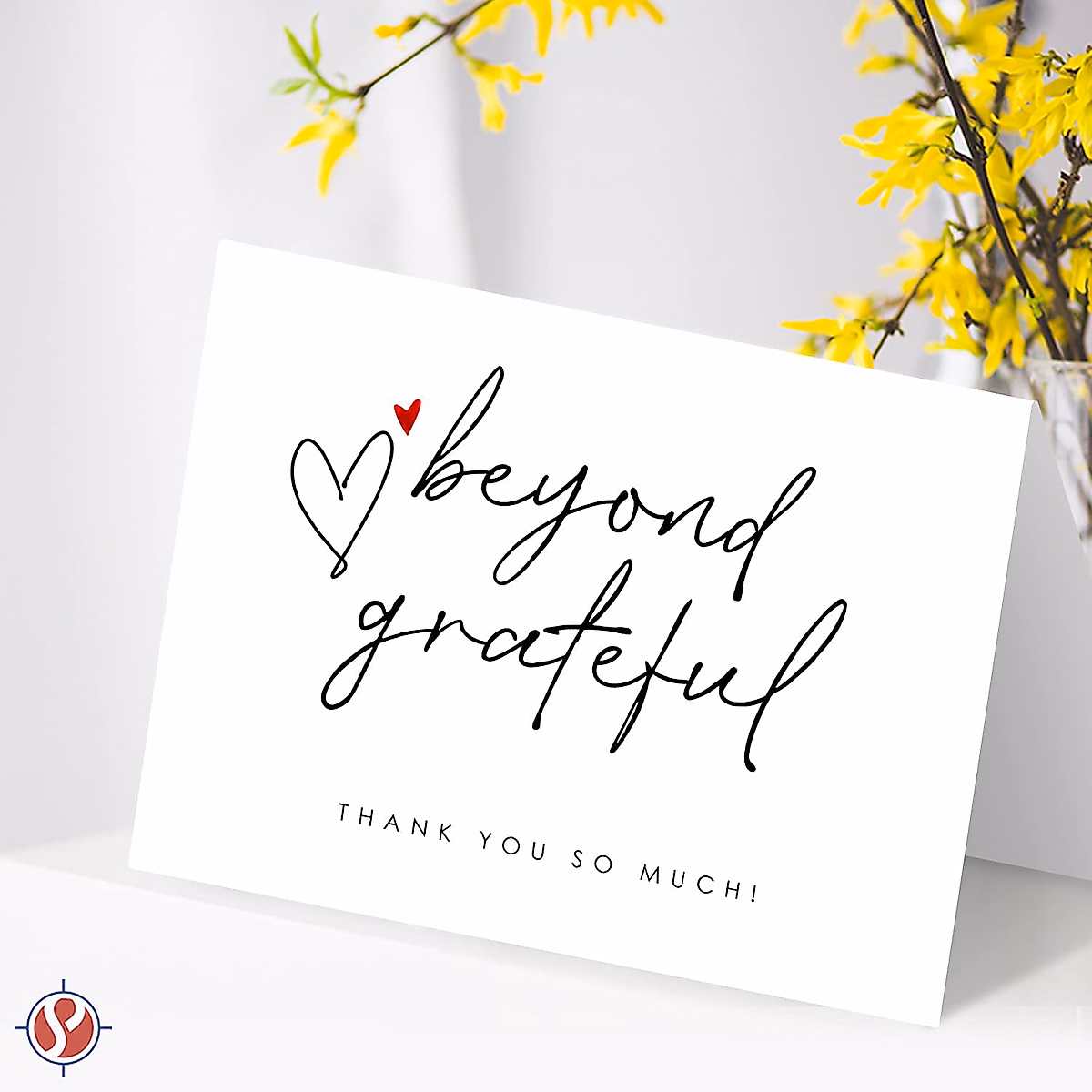 Beyond Grateful – Thank You So Very Much! w/Small Red Heart – Elegant Greeting Cards for Wedding, Christmas, Valentine’s, Bridal Shower, Anniversary – Blank Inside | 4.25 x 5.5” | 10 per Pack