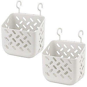 Lunmore Plastic Hanging Shower Caddy Basket, Bathroom Organizing Basket with Hook, Bedside Organizer for Bathroom, Kitchen, Dorm Room (2 Pcs, White-Gray)