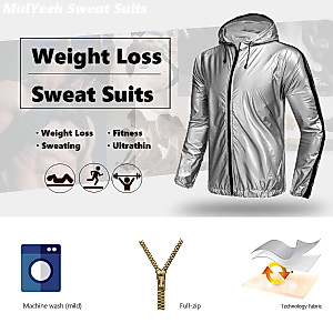 MulYeeh Weight Loss Sweat Suit Heavy Duty Full-Zip Sauna Suit Fitness Exercise Gym Top Pant with Hood for Men Women