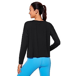 CRZ YOGA UPF 50+ Long Sleeve Shirts for Women Lightweight Workout Crop Tops Sun Protection Outdoor Quick Dry Hiking Shirt Black Medium