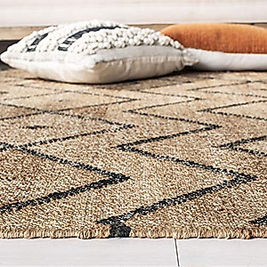 Safavieh Kilim Collection 7' Square Natural / Charcoal KLM750A Handmade Moroccan Boho Jute & Cotton Area Rug