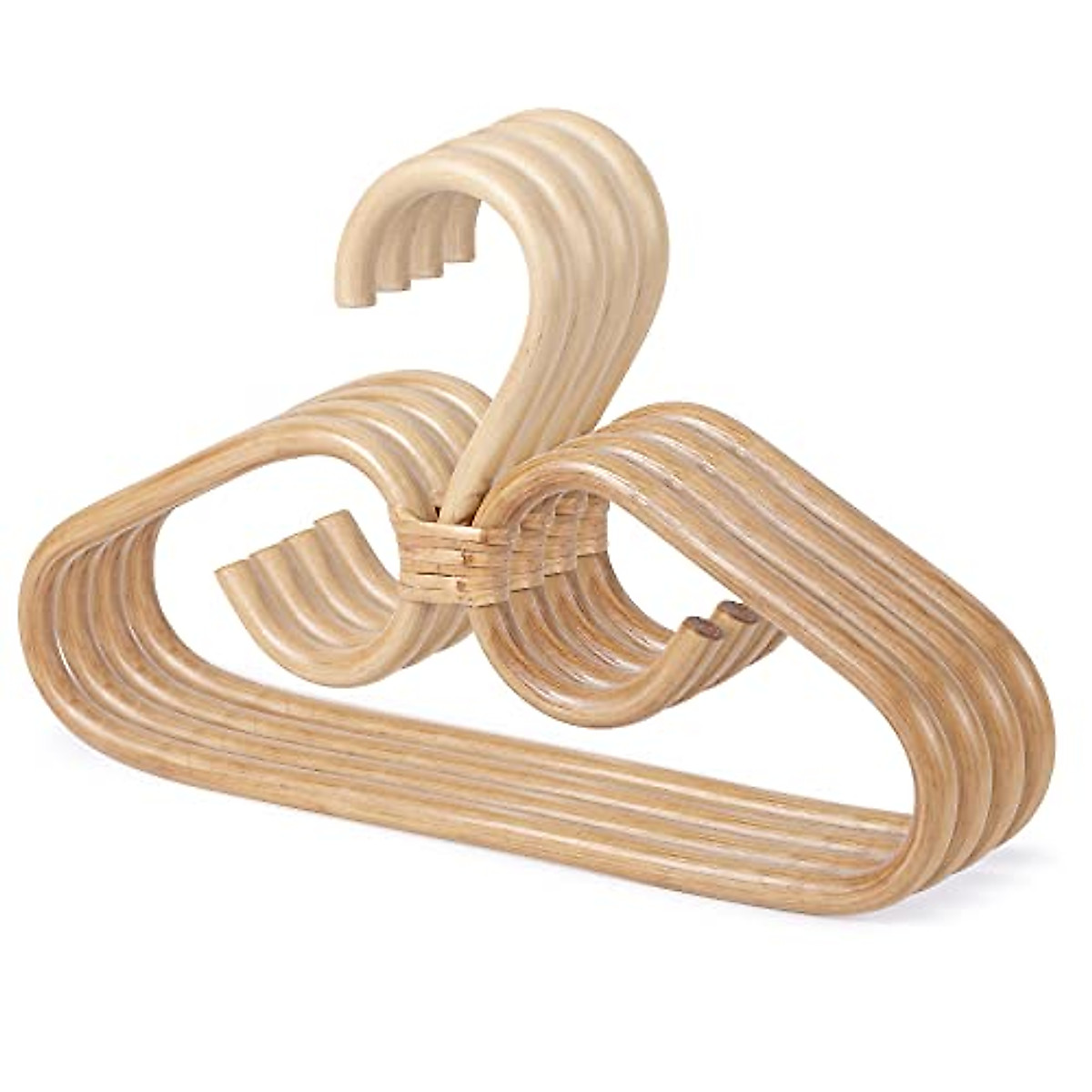 Orangepals Rattan Baby Hangers - Bamboo Clothes Hangers - Rattan Décor - Wooden Baby Hanger - Boho Nursery Décor - Set of 4