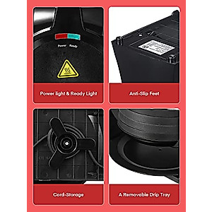 Waffle Maker, Belgian Waffle Maker Iron 180° Flip Double Waffle, 8 Slices, Rotating & Nonstick Plates, Removable Drip Tray, Cool Touch Handle, Black, 1400W