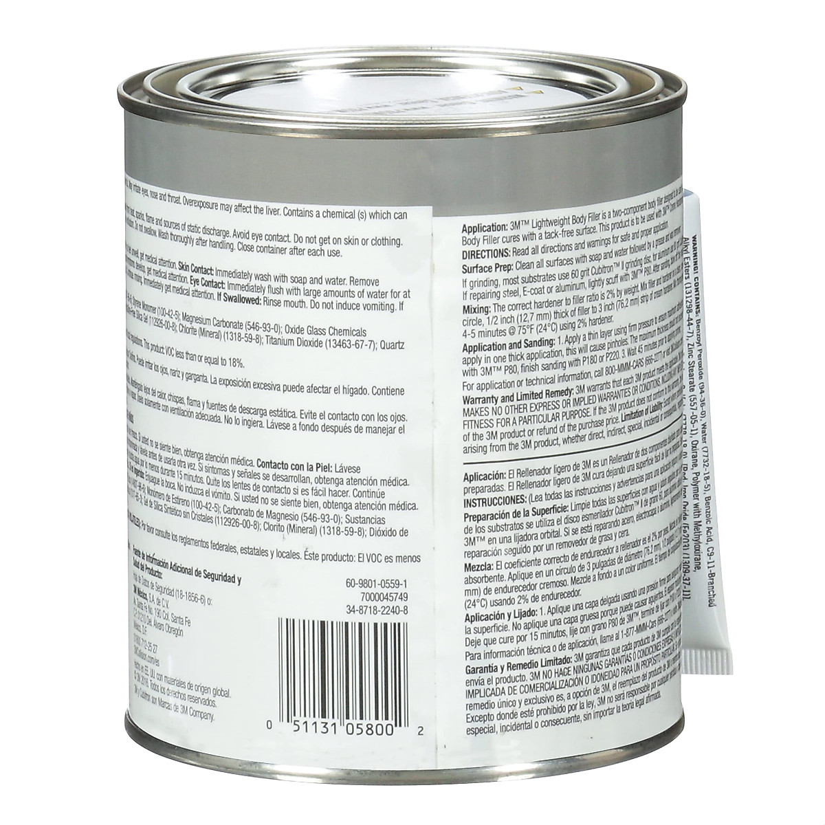 3M Lightweight Body Filler, 05800, 1 qt , White