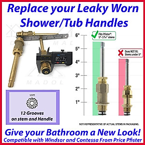 Bathtub and Shower Trim Kit for Price Pfister Compatible – Remodel/Rebuild Set with Clear Acrylic Handles, Stems, Seats & Flanges – Fits Verve & Windsor Faucets – Hot & Cold Replacement Parts