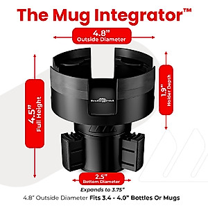Integral Mug Integrator Expandable Mug Holder - YETI 14oz Rambler Cup Holder - Coffee Mug Car Cup Holder Expander with Adjustable Base - Rubber Tabs Hold Most Coffee Mugs Ramblers 10oz