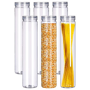 Set of 6Pcs Clear Plastic Food Storage Jar with Lid, Round Transparent Skinny Storage Container for Spaghetti, Pasta and Dry goods (Clear 6pcs)