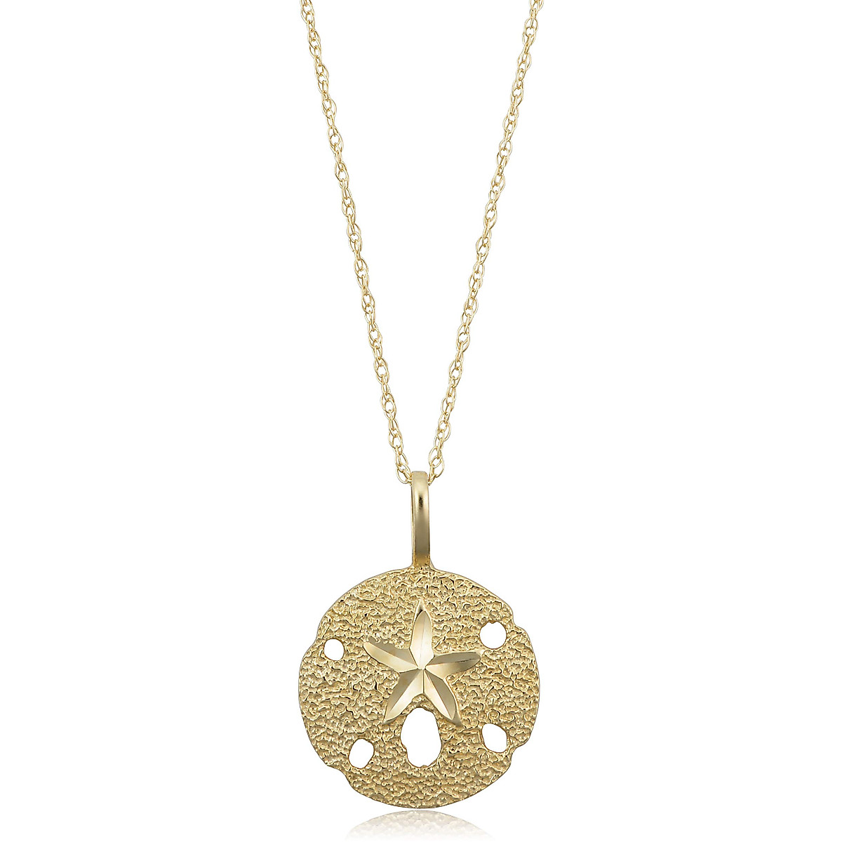 Kooljewelry 14k Yellow Gold Sand Dollar Starfish Pendant Rope Chain Necklace (18 inch)