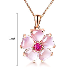 YOUMIYA ROSE Gold Cherry Blossoms Necklace for Graduation Pink beautiful Artificial stone crystal Necklace Best Gifts for Women Friend Lover
