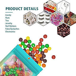 100 Pieces Resealable Mylar Bags, Smell Proof Bags with Clear Window for Food Storage Party Favor Packaging Small Business (Green&Orange, 3.5×4.7 Inch)