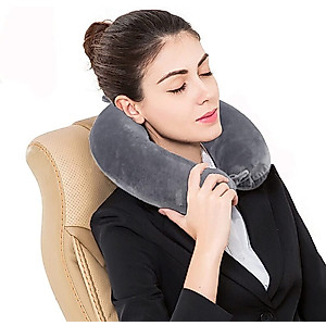 Cozy BoSpin Memory Foam Travel Pillow- Portable Neck Support Pillow on Flights, Car, and at Home, Comfortable Airplane Travel Pillow,Lightweight Quick Pack for Camping (Blue)