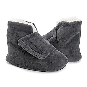 MUK LUKS Men's Adjustable Shearling Bootie Slipper, Steel Grey, Large