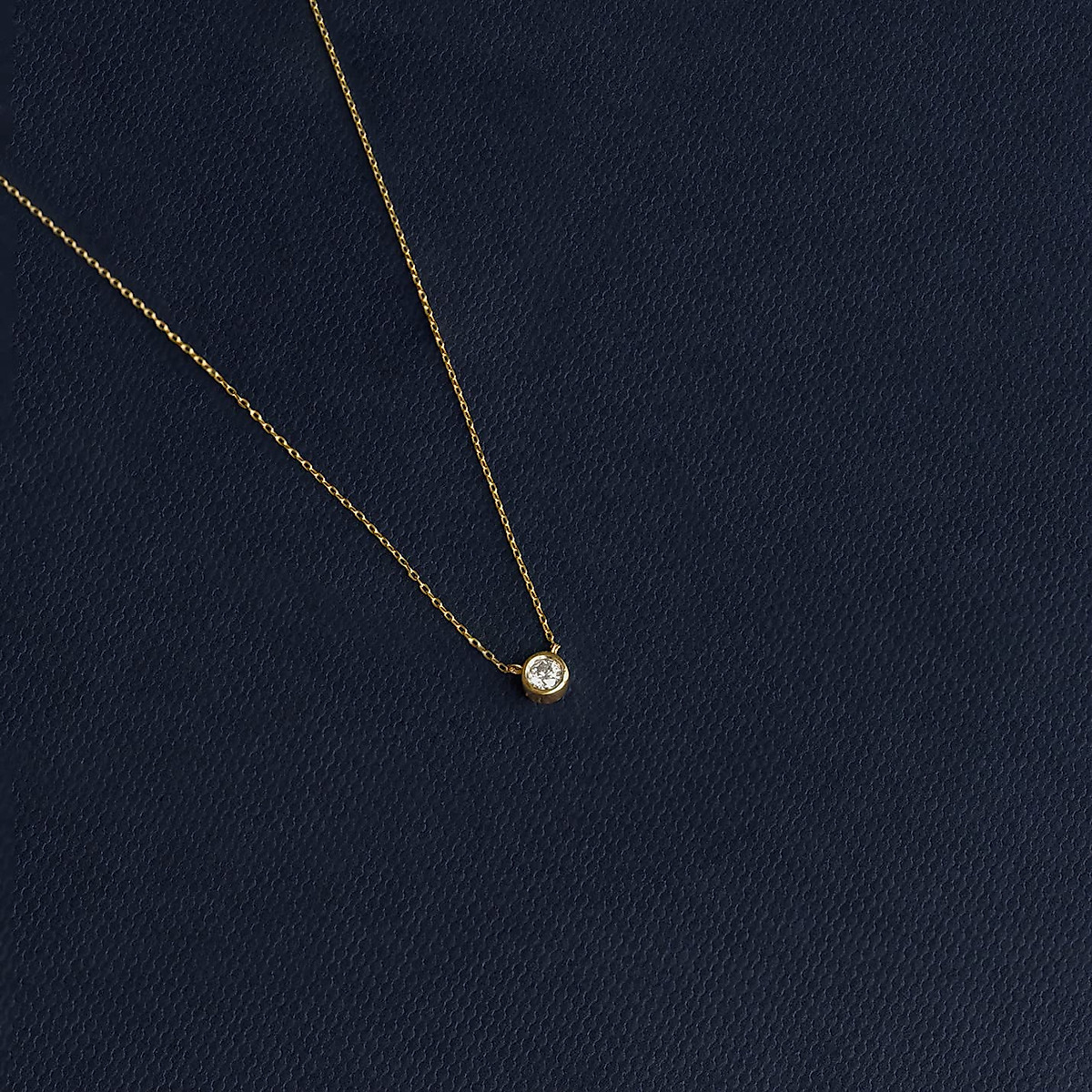 Diamond Solitaire Necklace | 14k Yellow Gold Necklaces for Women | 14k Solid Gold Bezel Set Pendant Necklace | Dainty Round Cut Diamond Jewelry | Gifts for Christmas, 18"
