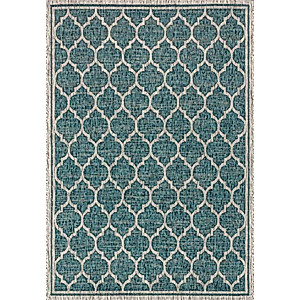 JONATHAN Y SMB109E-9 Trebol Moroccan Trellis Textured Weave Indoor Outdoor Area Rug Bohemian Modern Easy Cleaning Bedroom Kitchen Backyard Patio Non Shedding, 9 X 12, Teal/Gray