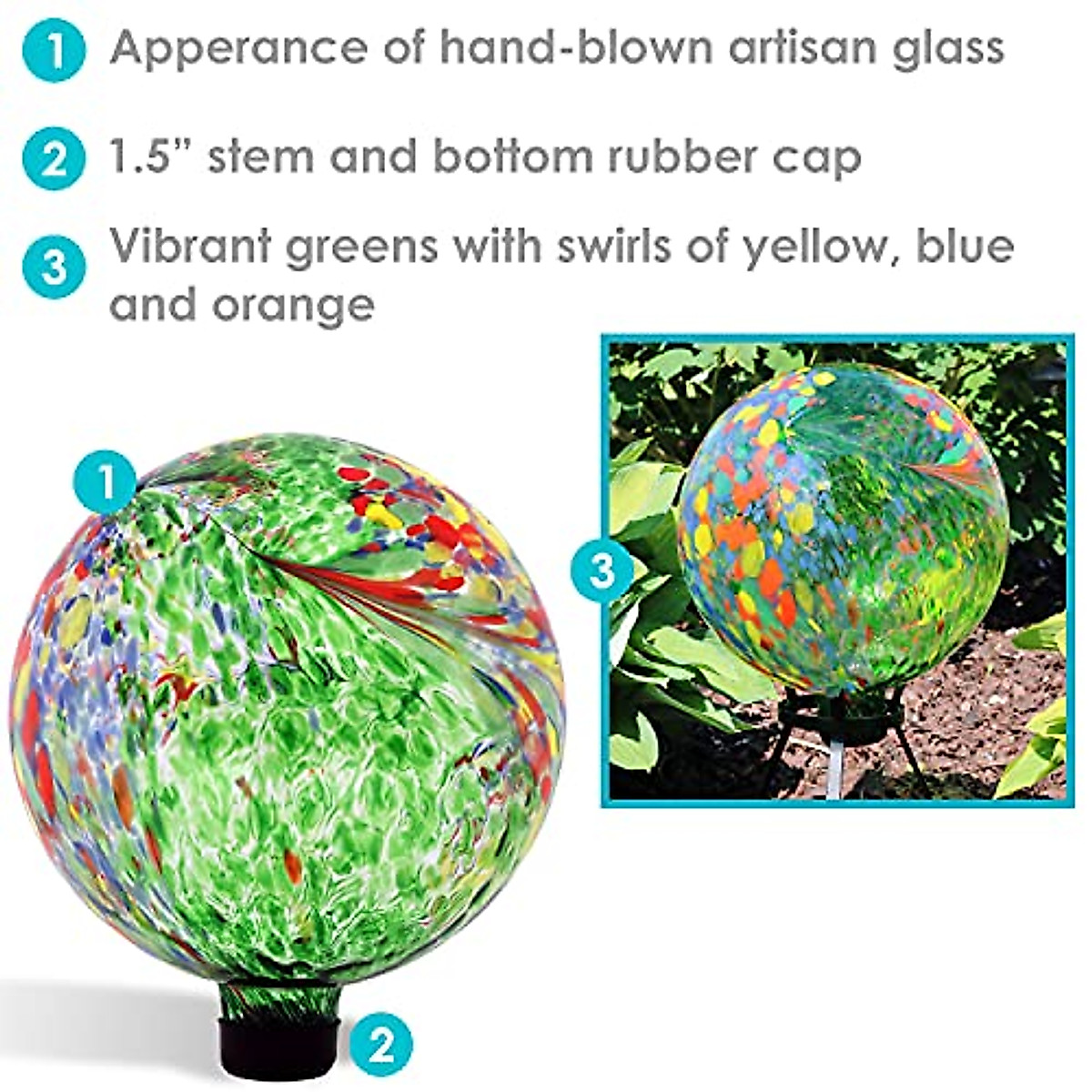 Sunnydaze 10-Inch Glass Outdoor Gazing Globe - Reflective Ball Yard Ornament for Patio or Lawn - Green Artistic
