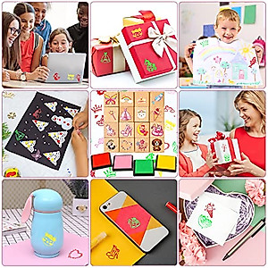 Zayvor Kids Stamps Set, Girls Wooden Rubber Stamp with Ink Pad Colored Pencil, Holiday Square Craft Stamp for Stamping Scrapbooking Crafting Booking Card Making Stocking Filler,Party Favor Gift