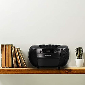 Craig CD6951 Portable Top-Loading CD Boombox with AM/FM Stereo Radio and Cassette Player/Recorder in Black | 6 Key Cassette Player/Recorder | LED Display |