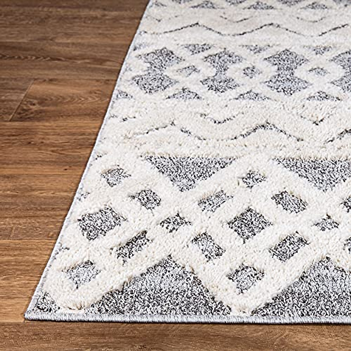 Rugshop Boho Tribal Geometric High-Low Soft Area Rug 5' x 7' Gray