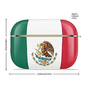 Compatible with Airpods Pro Case Cover 2019 - Mexico Flag Pattern, Protective Case for Apple AirPod Charging with Keychain Shockproof for Girls Women Men - Golden