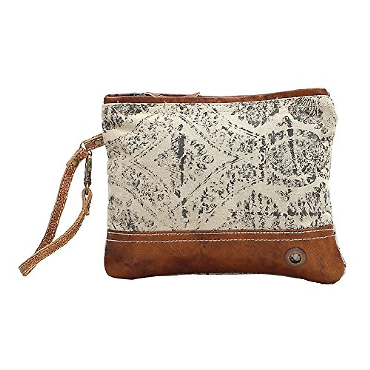 Myra Bag Floral Upcycled Canvas Wristlet Bag S-1019, Brown, Small