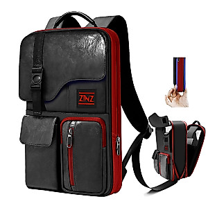 ZINZ Slim & Expandable Laptop Backpack 15.6 Inch Business Backpack with USB Port, Waterproof Anti-Theft Travel Backpack Daypack Bookbag for Men and Women -Black&Red
