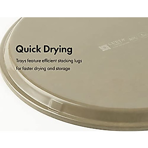 CURTA 2-Pack Restaurant Grade Non-Slip Tray, NSF, 16 Inch, Plastic Rubber Lined Anti-Skid Round Serving Tray, Brown