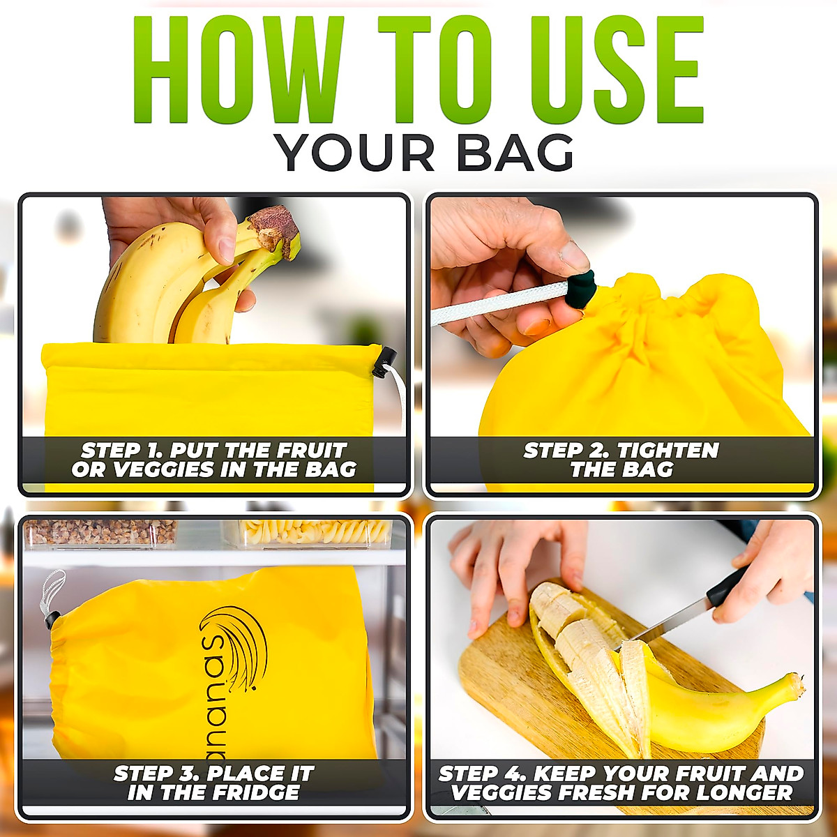 Banana Bag Yellow Products Bag - Fruit and Vegetable Storage Magic Bag Fruit Organizer for Refrigerator Reusable Grocery Bags - Washable Storage Bag Potato Sack Reusable Food Saver Bags Seed Sack Bags