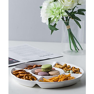 LAUCHUH Chip & Dip Serving Set Porcelain Divided Serving Platter/Tray Perfect for Easter, Christmas, Snack Dessert, 12 inch White Dish Set of 2