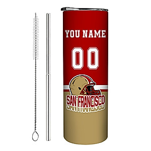 20oz Football City Customs stainless steel Insulated tumbler with Lid and Straws, Personalized football gifts for fans, Travel Cup Adds Your Name and Number