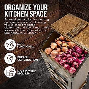 Peaceful Classics Potato Storage Wood Box, Wooden Bread Storage Bins, Decorative Potato and Onion Storage Bin, Potato Bin w/Grocery Section, Wooden Vegetable Storage for Kitchen Pantry, Special Walnut