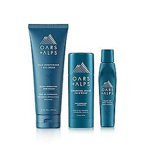 Oars + Alps Men's Skin Care Kit, Valentines Gifts for Him,Gift Set Includes Face Wash, Eye Roller, and Moisturizer, Vegan and Gluten Free, Travel Size & TSA Approved, 3 Items Total