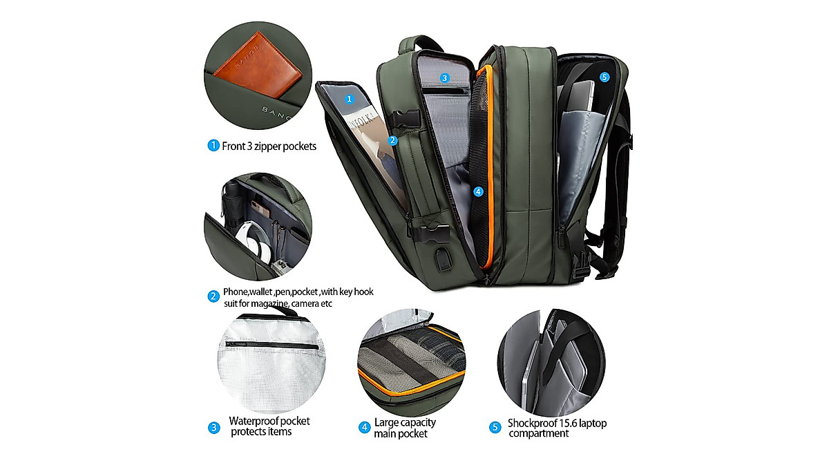 BANGE Expandable 35L Travel Backpack – Airline Approved