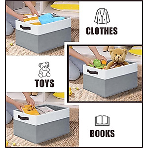 Large Storage Baskets and Drawer Organizer Set - 2 Fabric Shelf Baskets 14"x10"x9.5" & 6 Foldable Closet Divider Bins, Dark Grey - Collapsible Bins for Clothes, Toys, Nursery, Underwear