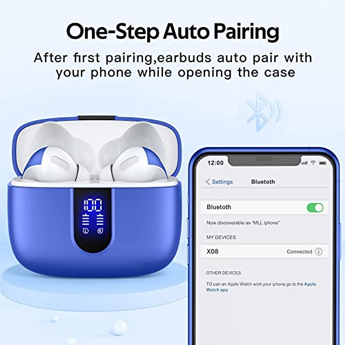 TAGRY Bluetooth Headphones True Wireless Earbuds 60H Playback LED Power Display Earphones with Wireless Charging Case IPX5 Waterproof in-Ear Earbuds with Mic for TV Smart Phone Computer Laptop Sports