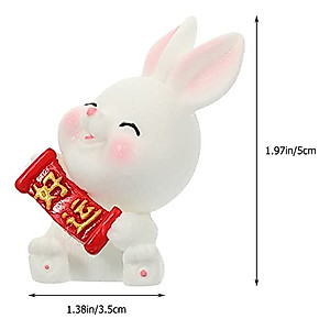 Sewroro 6pcs Mini Rabbit Figures Lucky Fortune Miniature Bunny Figurine Statue Animal Model 2023 Chinese New Year Car Decoration Souvenir Gift DIY Micro Garden Landscape Succulent Bonsai