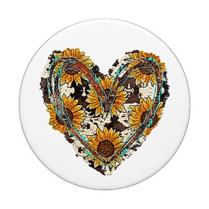 Western Cowhide Sunflowers And Turquoise PopSockets Swappable PopGrip