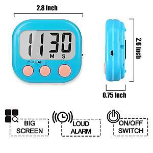 12 Pack Digital Kitchen Timers for Cooking Magnetic Timer for Cooking Loud Alarm Blue