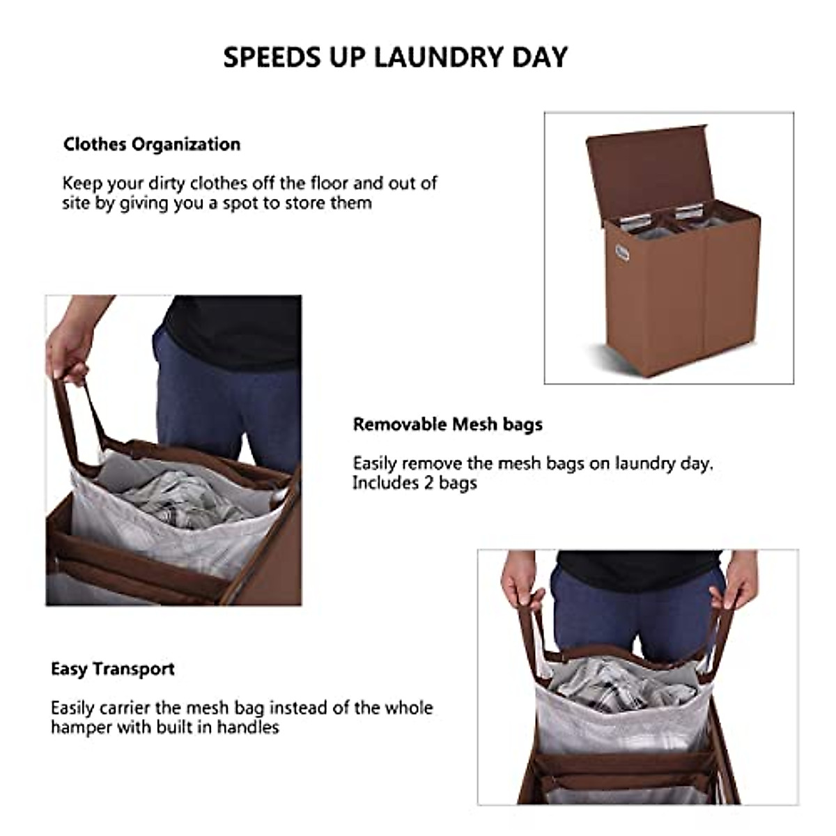 Giantex Double Laundry Hamper Clothes Organizer W/Magnetic Lid & Removable Liners Bags Built-in Handles, Separate Compartments and Easy Transport for Bathroom Bedroom Utility Room (Coffee)
