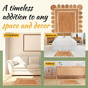 PATEL EXPORTS 4x6, 5x8, 6x9 Natural Jute Scalloped Rug, Bohemian Scallop Rug, Boho Decor Rug, Area Rug, Handwoven Jute Rug, Custom Rug, Decorative Rug (2x3 Scalloped Rug)