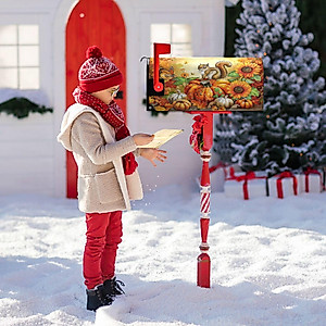 Wamika Autumn Pumpkin Sunflower Magnetic Mailbox Cover MailWraps,Fall Leaf Squirrel Harvest Mailbox Wraps Post Box Garden Yard Home Decor for Outside Standard Size 20.8(L) x 18(W)