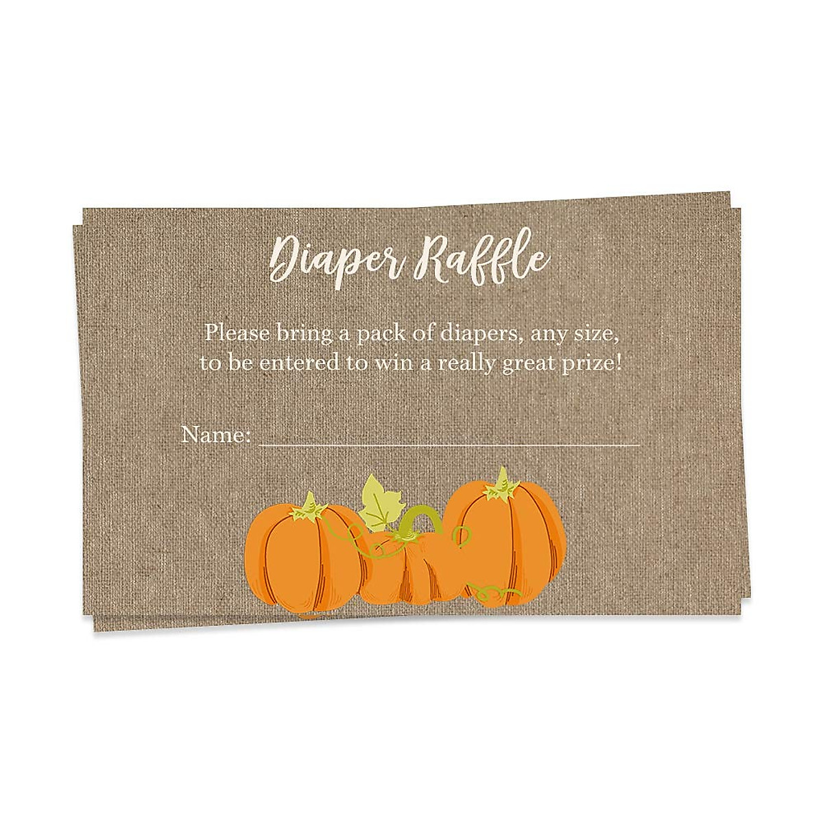 Pumpkin Diaper Raffle Tickets Burlap Baby Shower Autumn Fall Harvest Diaper Wipes Raffle Ticket Insert Request Prize Gender Neutral Boys Girls Unisex Orange (25 Count)