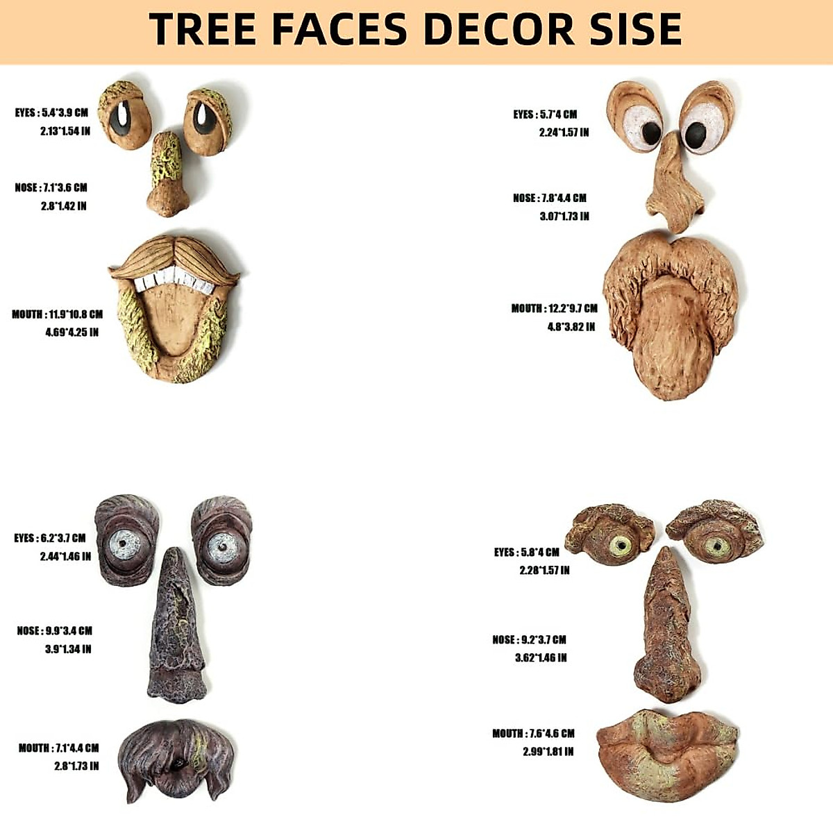 INNOLITES Tree Faces Decor Outdoor, Tree Face Statues Old Man Tree Hugger Bark Ghost Face Decoration Funny Yard Art, Tree Decor Outdoor for Halloween Easter Garden Creative Props (ABCD)